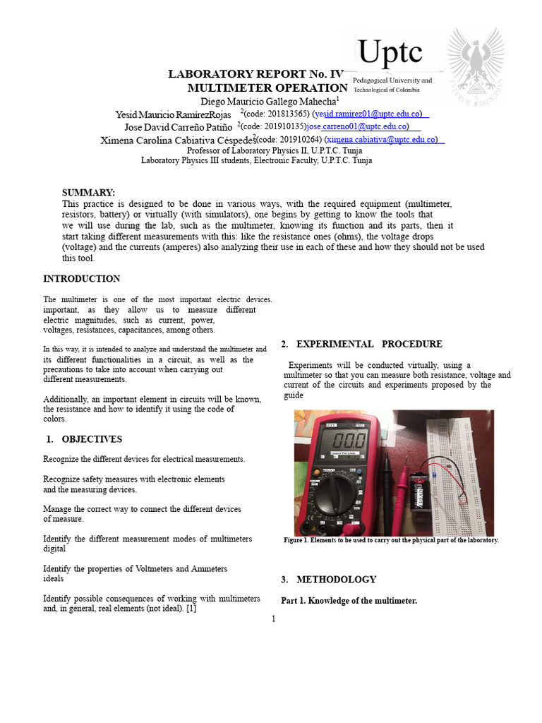Multimeter Operation Lab Report | PDF | Voltage | Resistor