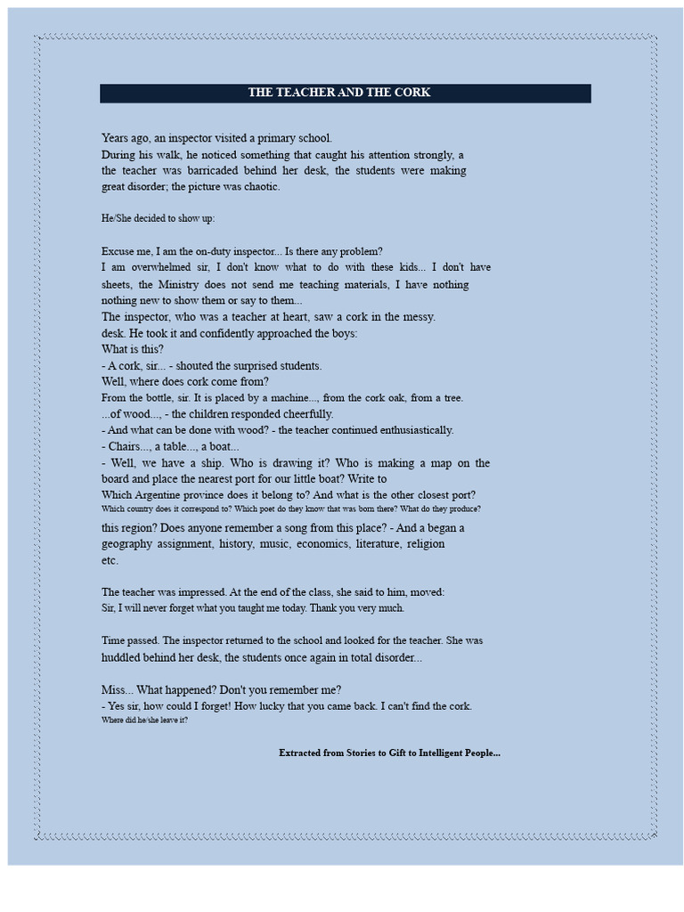 The Teacher and The Cork | PDF | Imagination | Cognition