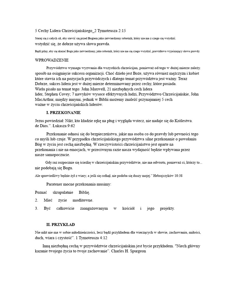 5 Cechy Chrześcijańskiego Lidera | PDF