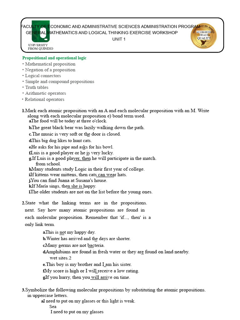Exercise Workshop Unit 1 | PDF | Logic | Mathematics