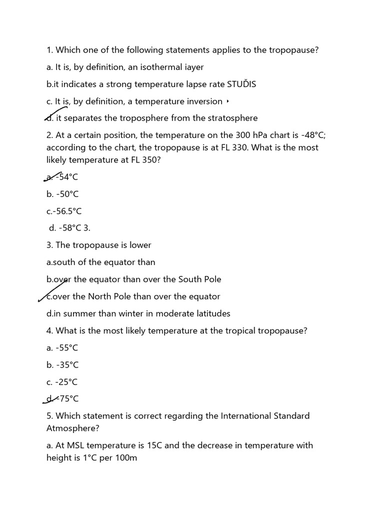 Tropopause Temperature and Characteristics Quiz | PDF | Atmosphere Of ...