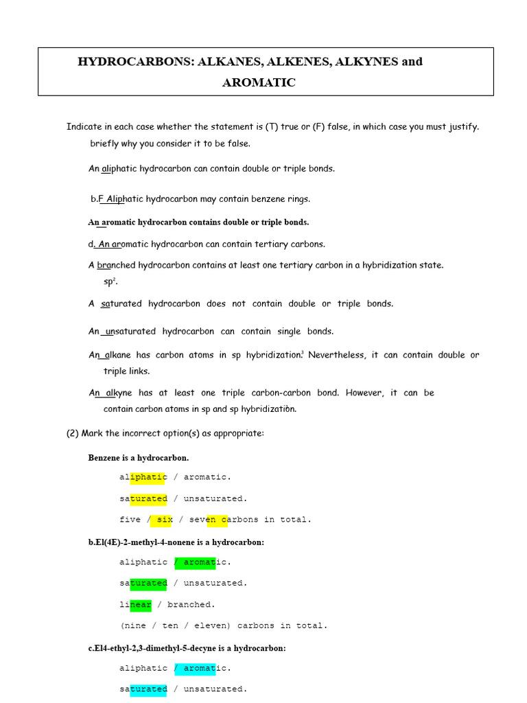 Workshop On Alkanes, Alkenes, Alkynes | PDF | Hydrocarbons | Aromaticity