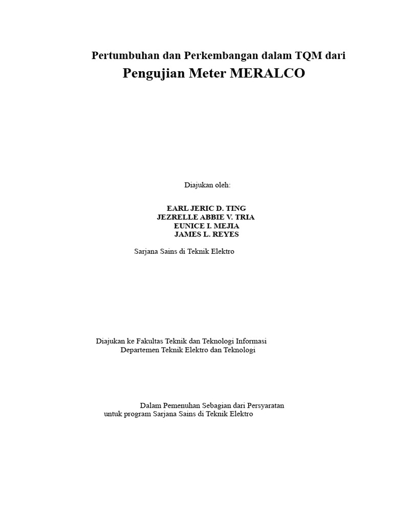 Pertumbuhan Dan Pengembangan TQM Dari MERALCO-Pengujian Meter | PDF