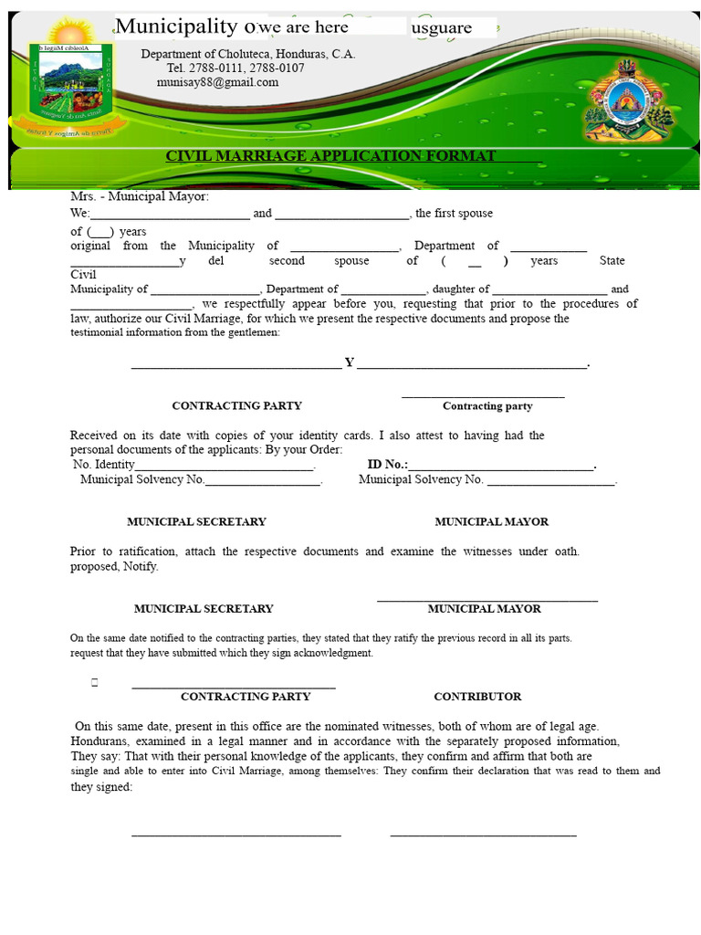 Civil Marriage Application Form Honduras | PDF | Government | Social ...