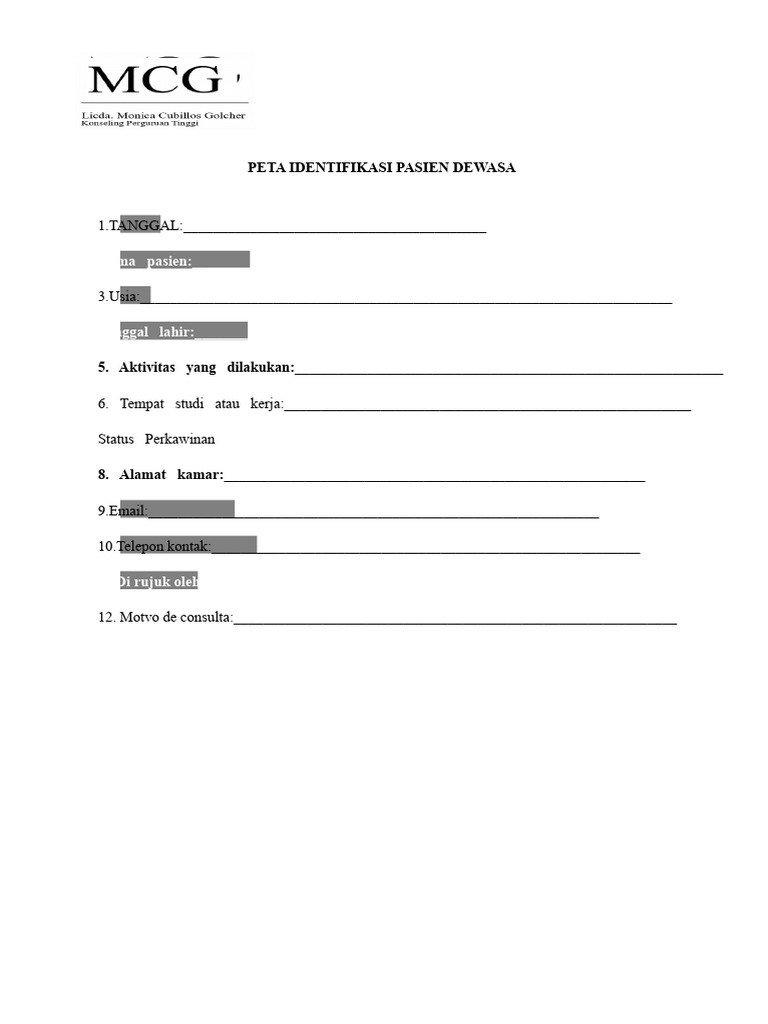 Formulir Identifikasi Pasien Dewasa | PDF