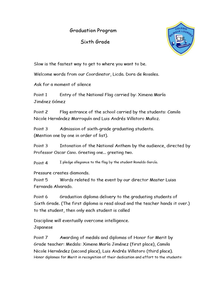 Sixth Grade Graduation Ceremony Program | PDF