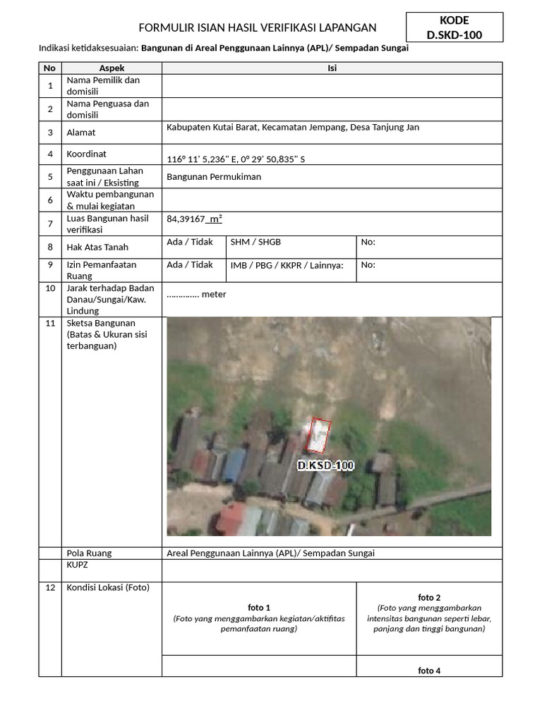 Form Verifikasi Lapangan Kutai Barat Tambahan | PDF