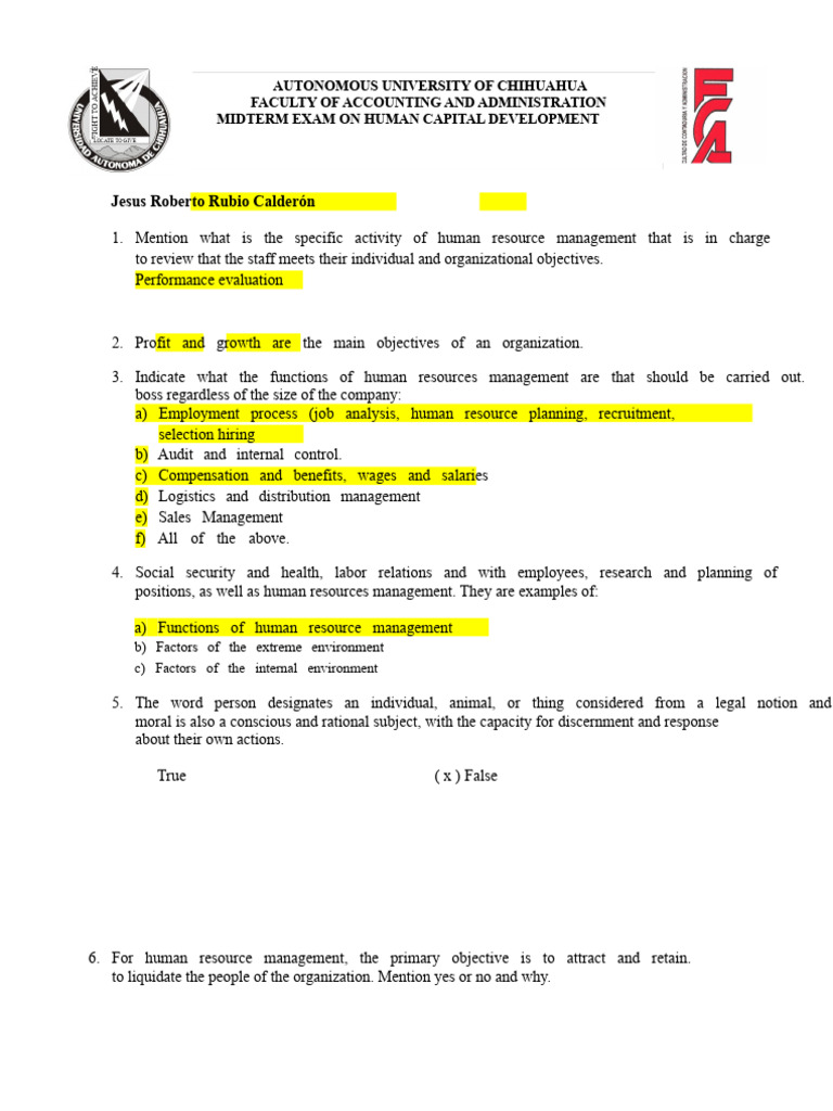First Midterm Exam On Human Capital Development | PDF | Human Resources | Human Resource Management