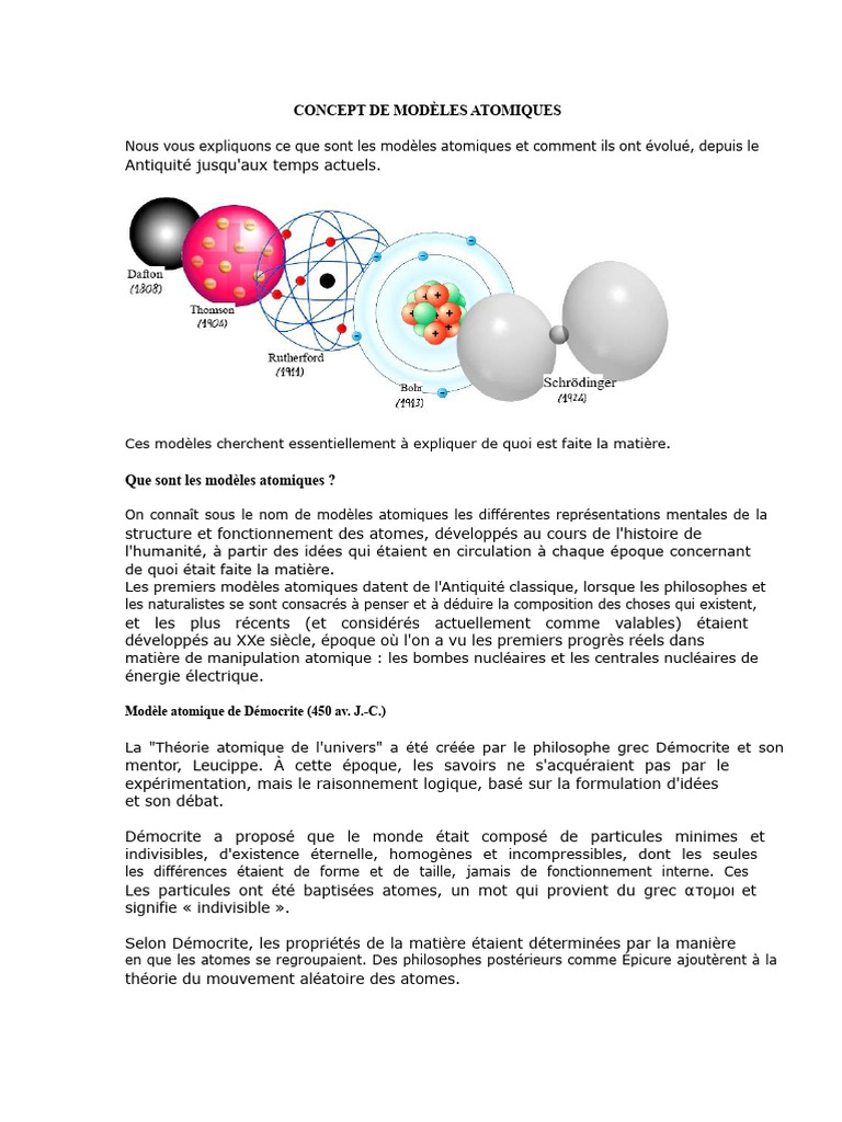 Évolution des modèles atomiques | PDF | Atomes | Électron