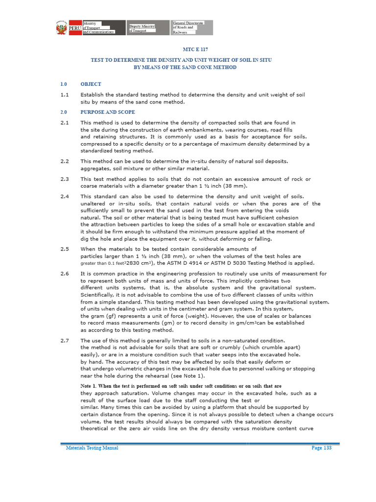 Sand Cone Method for Soil Density Testing | PDF | Density | Soil