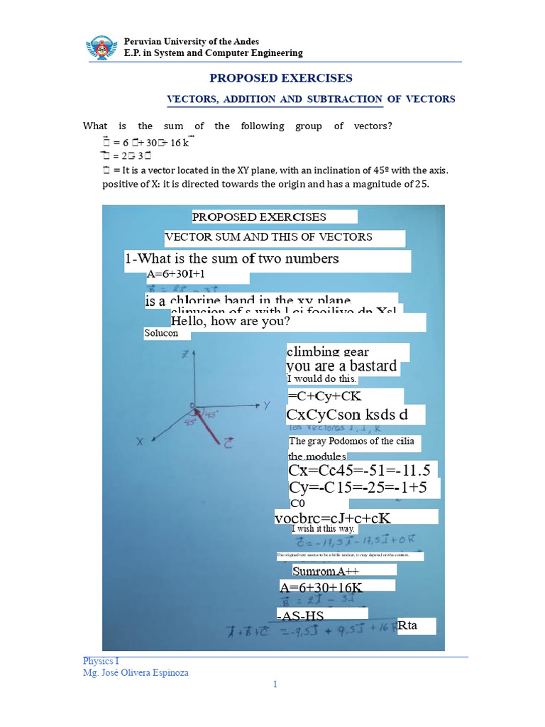 Exercises, Vectors, Addition and Subtraction SOLUTION PDF | PDF | Euclidean Vector | Geometry