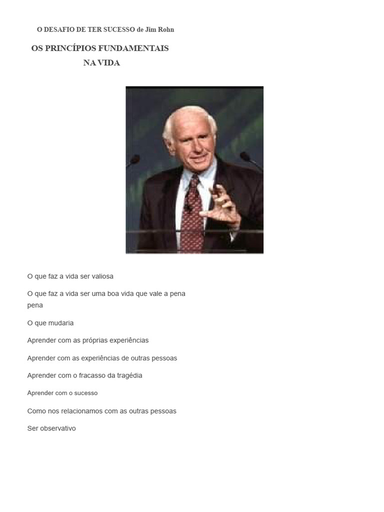 153987140 Desafio de Ter Sucesso de Jim Rohn | PDF | Aprendizado | Família