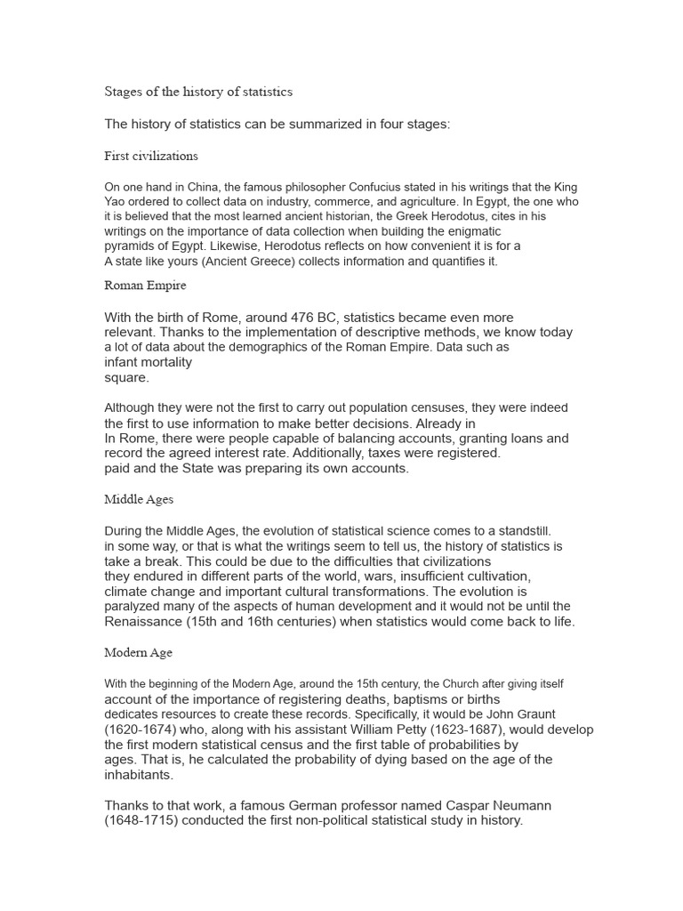 Stages of The History of Statistics | PDF | Statistics | Ancient Rome