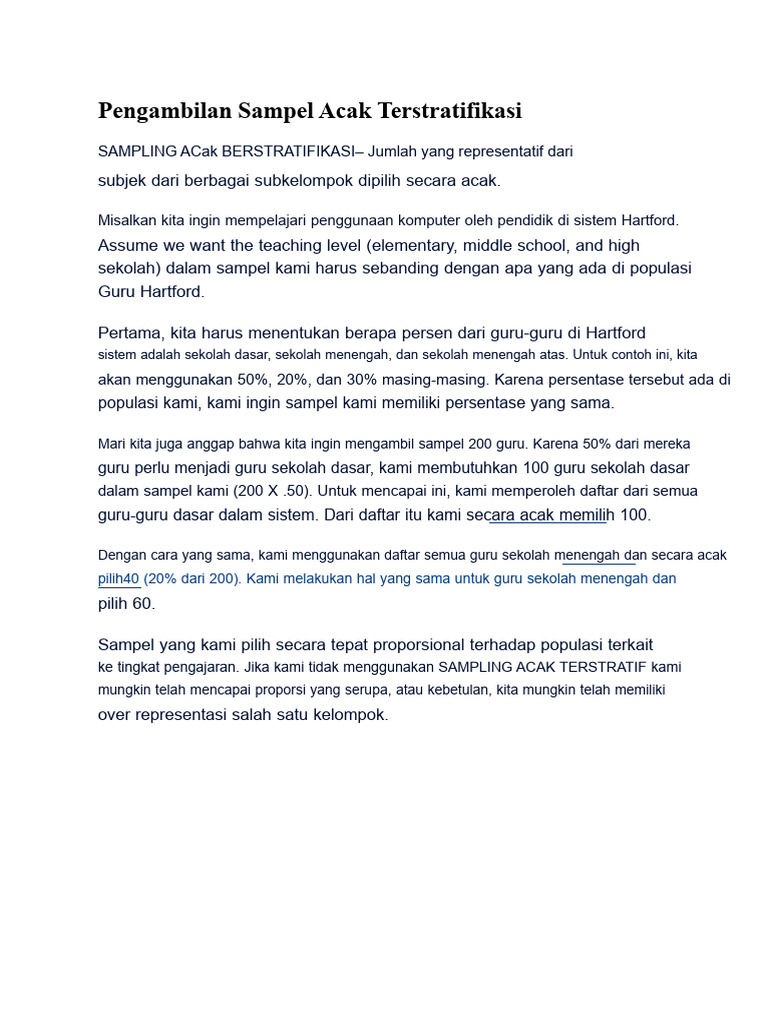Pengambilan Sampel Acak Terstratifikasi | PDF