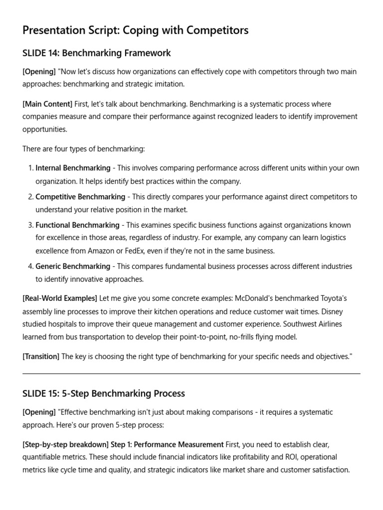 Presentation Script - Coping With Competitors (Slides 14-17) | PDF ...