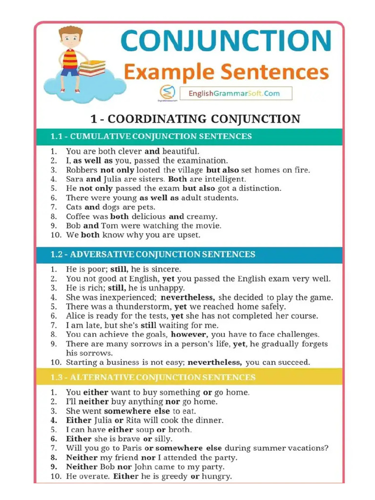Conjunction Sentences 50 Examples | PDF