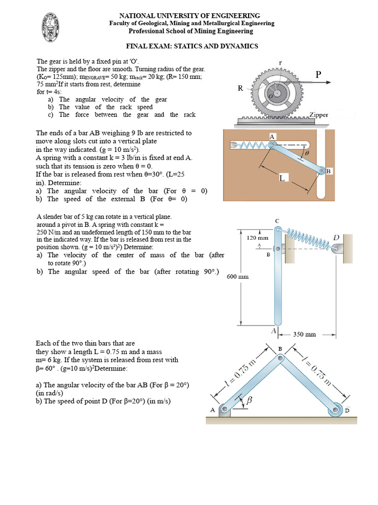 Final Exam Statics and Dynamics Uni 2020-I - Env1 | PDF