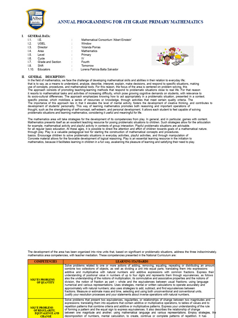 4th Grade Primary Math Annual Program | PDF | Mathematics | Learning