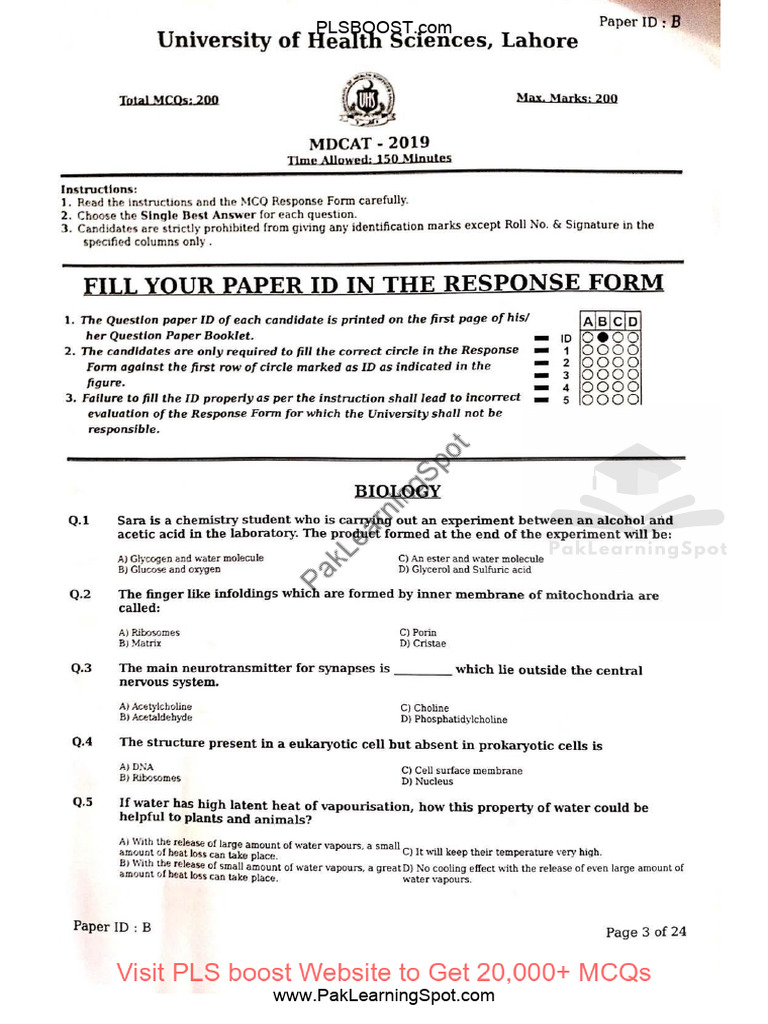 UHS MDCAT 2019 Answer Key | PDF