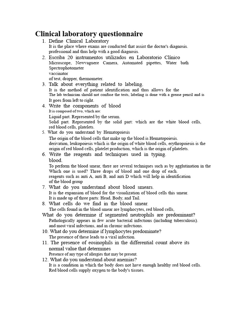 Clinical Laboratory Questionnaire 1 | PDF | Urinary Tract Infection ...