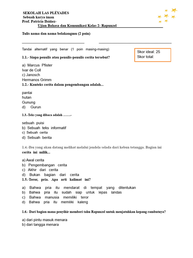 Uji dari cerita Rapunzel.docx | PDF
