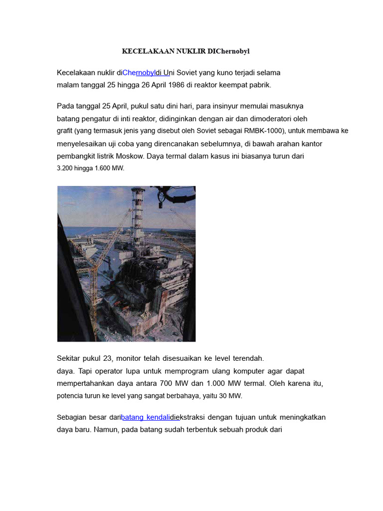 Kecelakaan Nuklir Chernobyl 1986: Penyebab dan Dampak | PDF