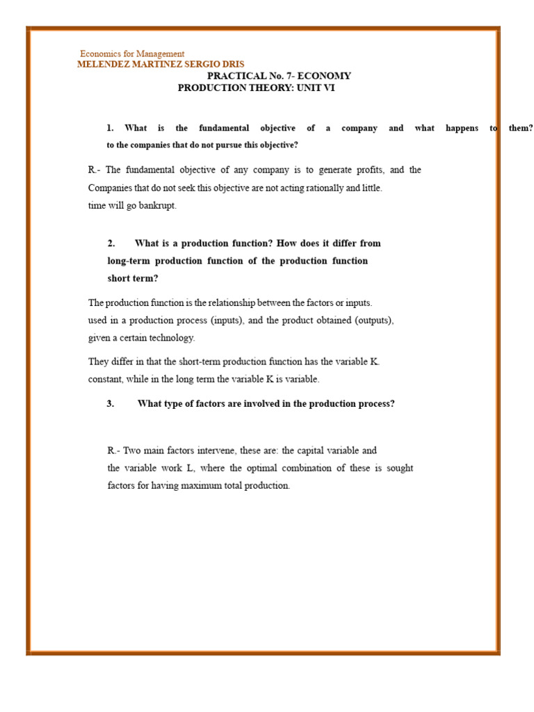 PRACTICAL No. 7 - ECONOMICS - THEORY OF PRODUCTION | PDF | Production Function | Economics