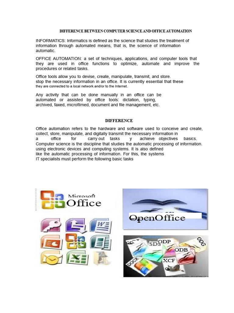 Difference Between Computer Science and Office Automation | PDF
