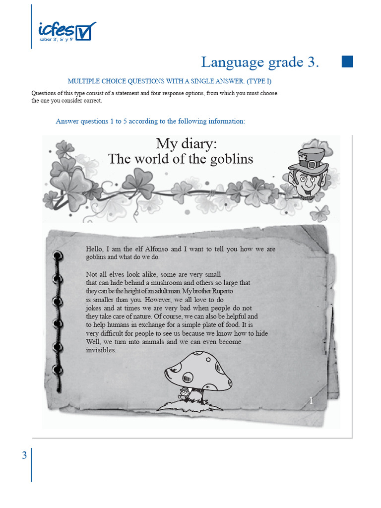 Grade 3 Goblins and Forest Story Quiz | PDF | Multiple Choice | Elves