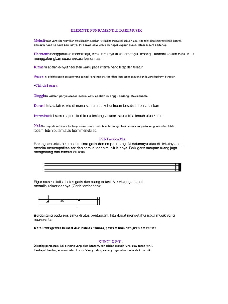 Elemen Dasar Musik dan Notasi | PDF