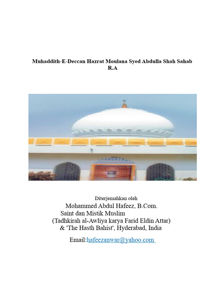 Muhaddith Hazrat Abdullah Shah Sahab R.A. HYDERABAD | PDF