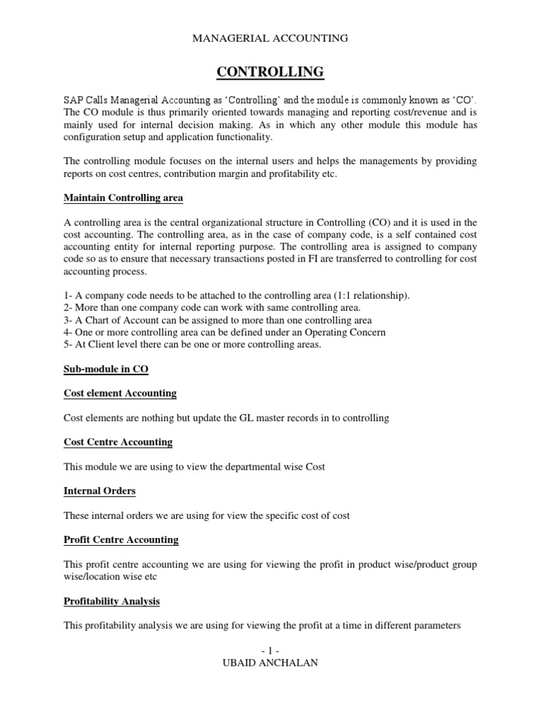 Sap Controlling Configuration Pdf Management Accounting Modularity
