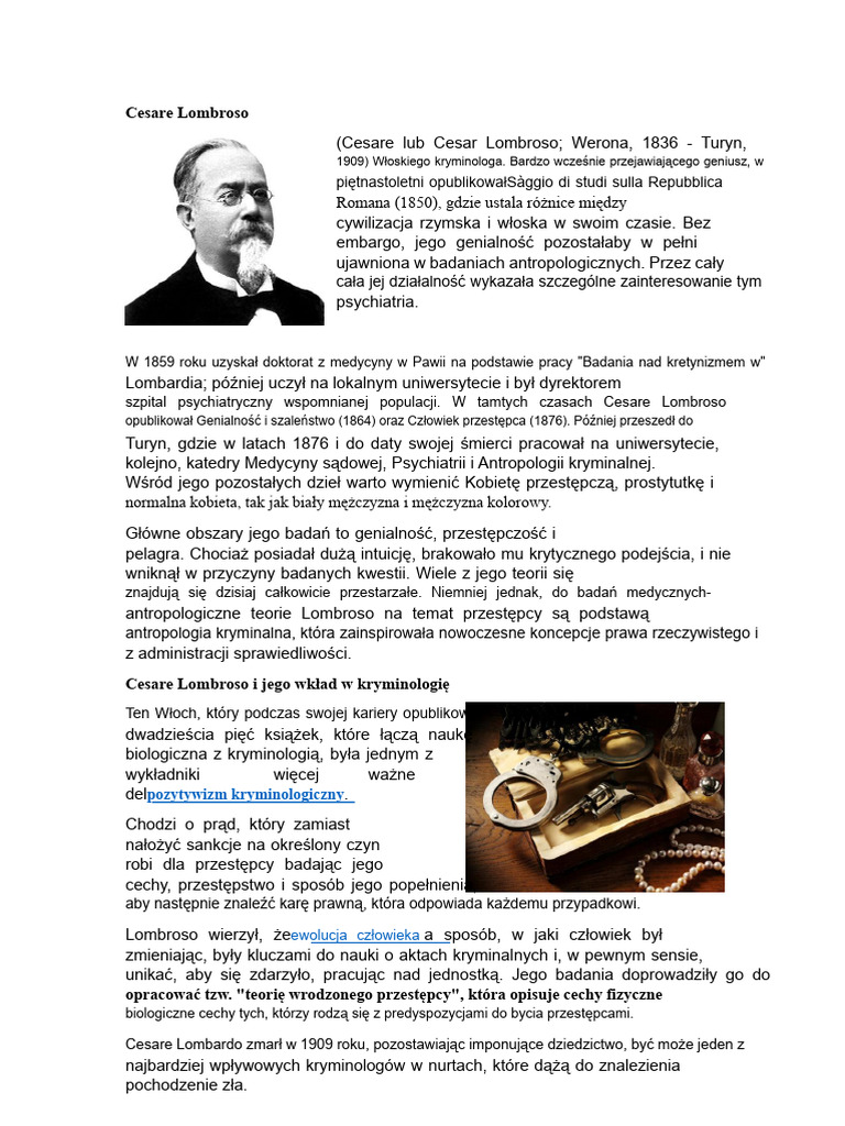 Biografie Cesare Lombroso, Enrico Ferri, Rafael Gorofono | PDF