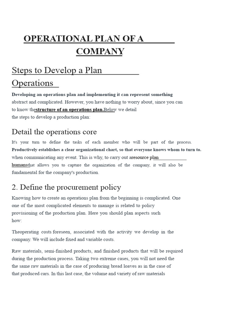 Steps to Create an Operations Plan | PDF | Inventory | Business