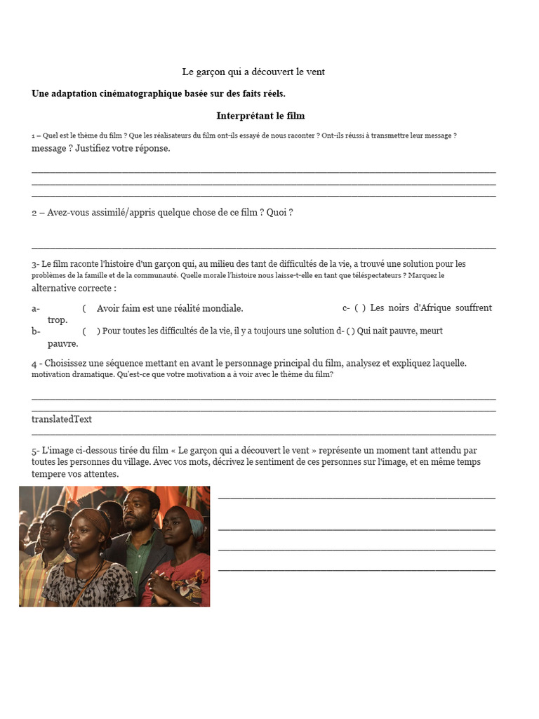 Analyse du film "Le garçon qui a découvert le vent" | PDF