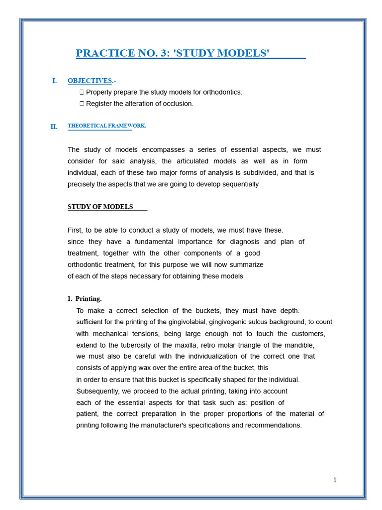Practice No. 3 "Study Models" | PDF | Orthodontics | Dentistry Branches