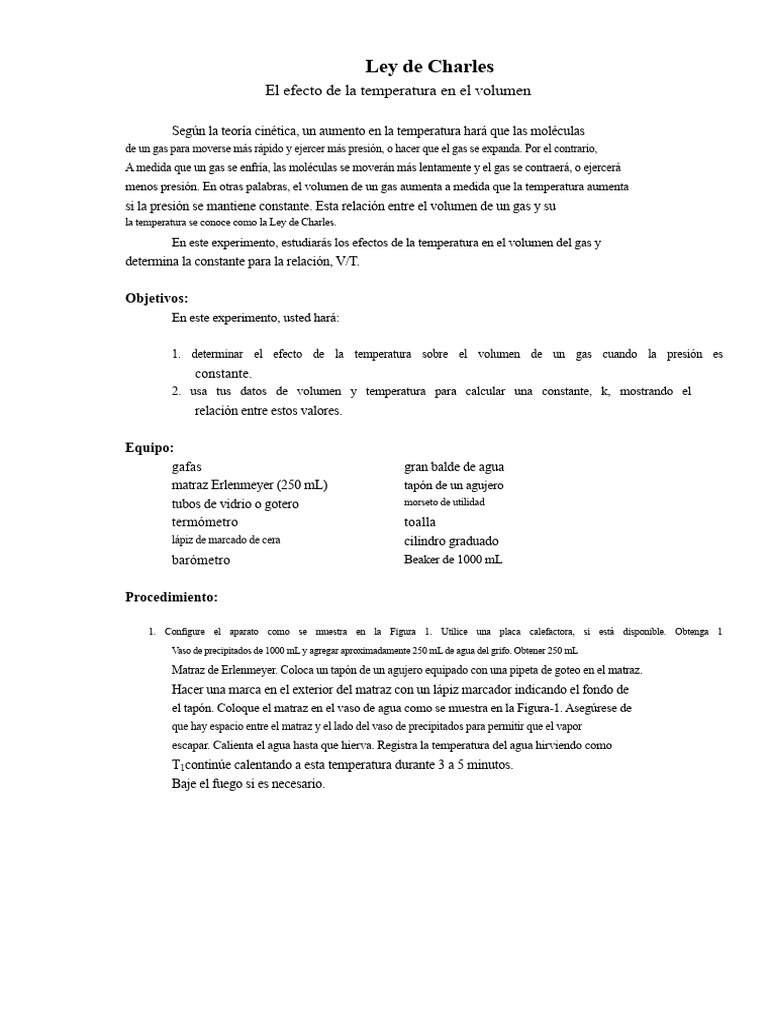 Ejemplo de Experimento de La Ley de Charles - 1 | PDF | Gases | Temperatura