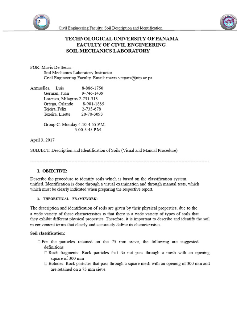 Report Lab. No. 1 Visual Identification of Soils | PDF | Porosity | Silt