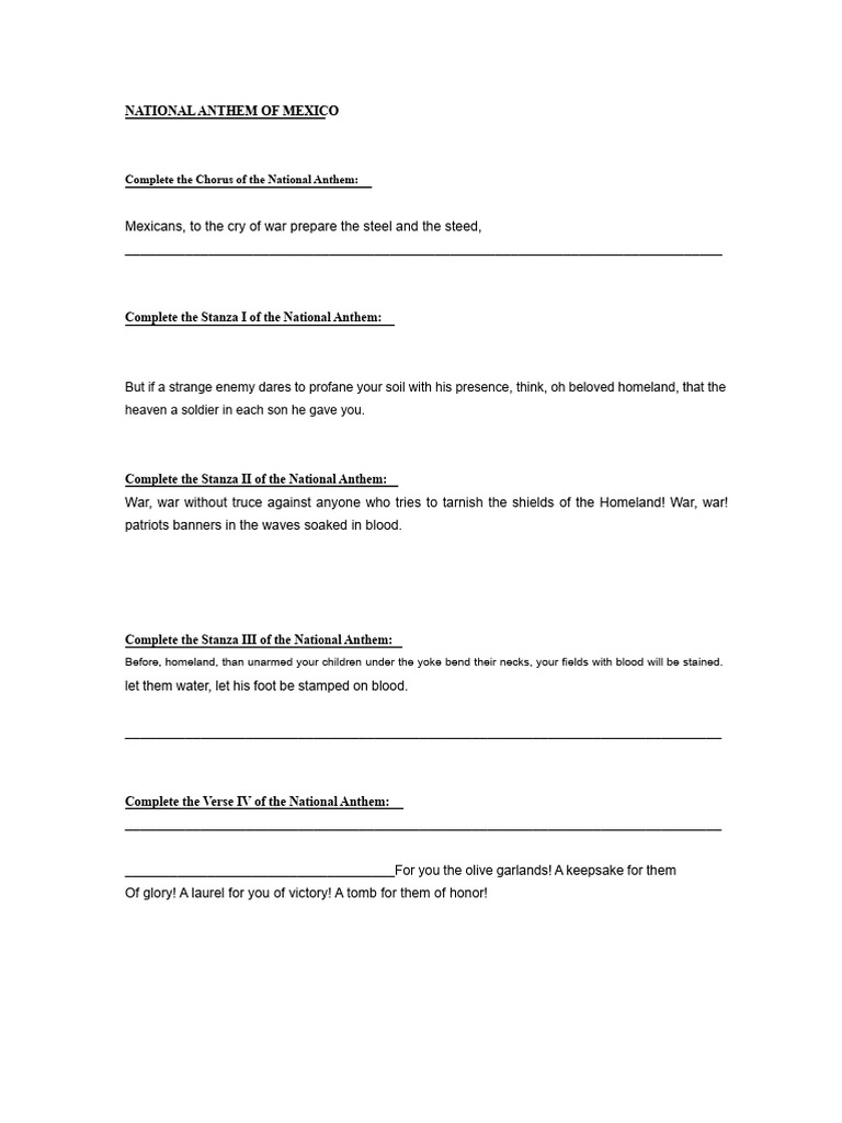 Incomplete Sentences of The National Anthem | PDF