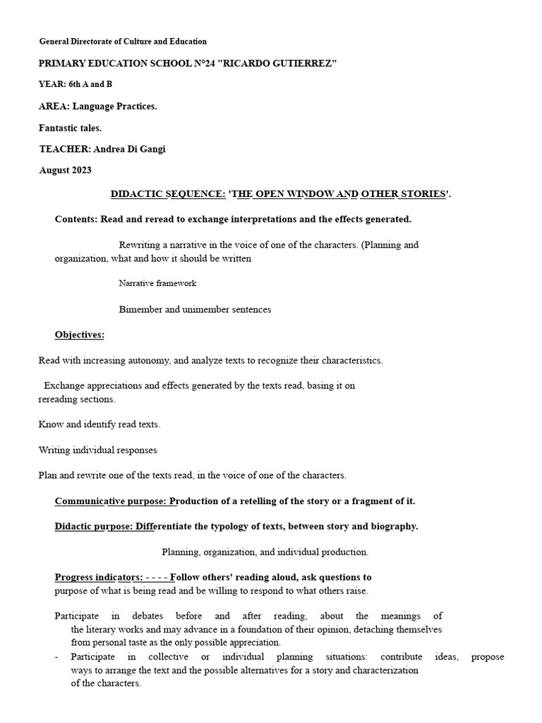 THE OPEN WINDOW and Other Stories | PDF | Saki | Subject (Grammar)