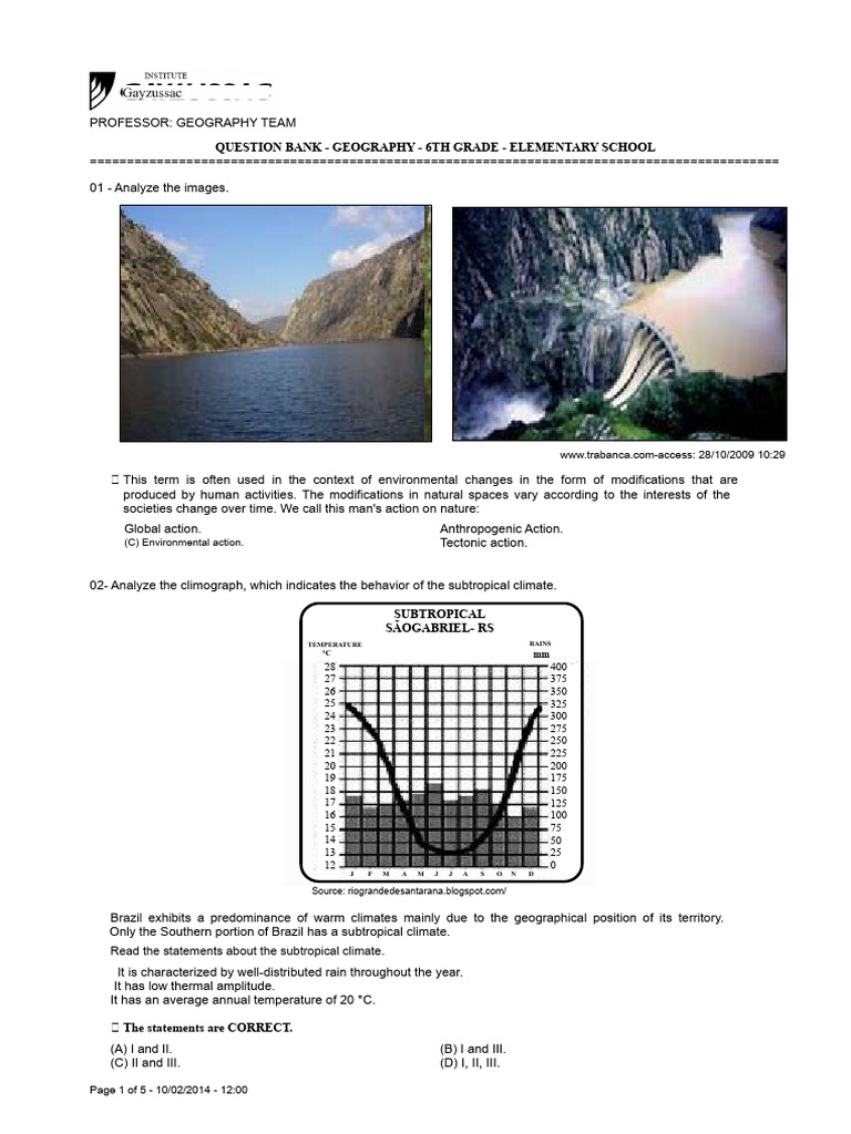 6th Grade Geography Question Bank | PDF | Climate | Rain