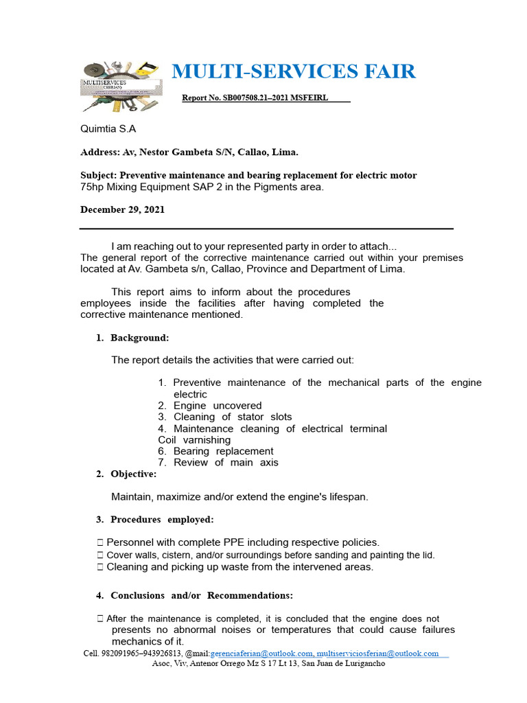 Electric Motor Maintenance Report Mixer SAP 2 | PDF