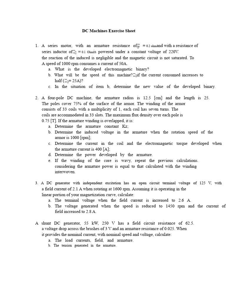 DC Machines Exercise Sheet | PDF | Electric Motor | Electric Generator