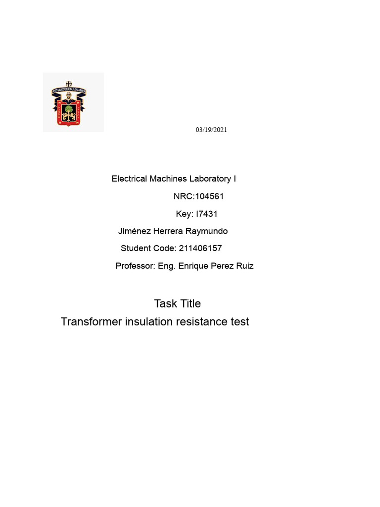Task #3 Transformer Insulation Resistance Test. | PDF | Transformer ...