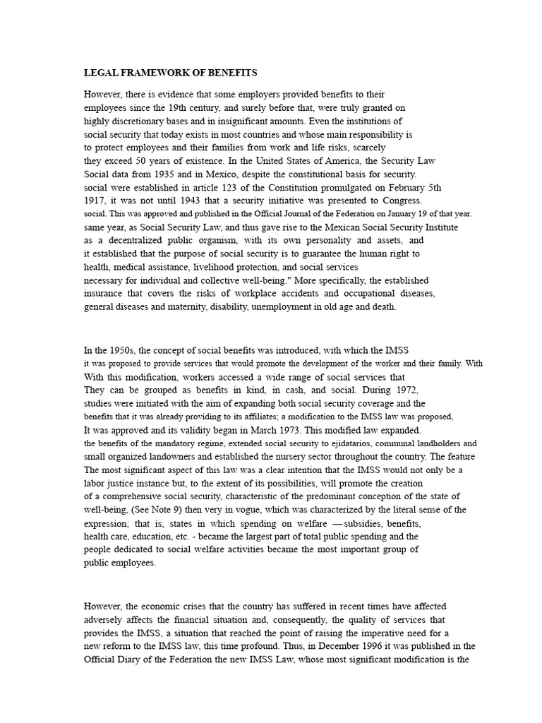 Legal Framework of Employee Benefits | PDF | Employment | Social ...