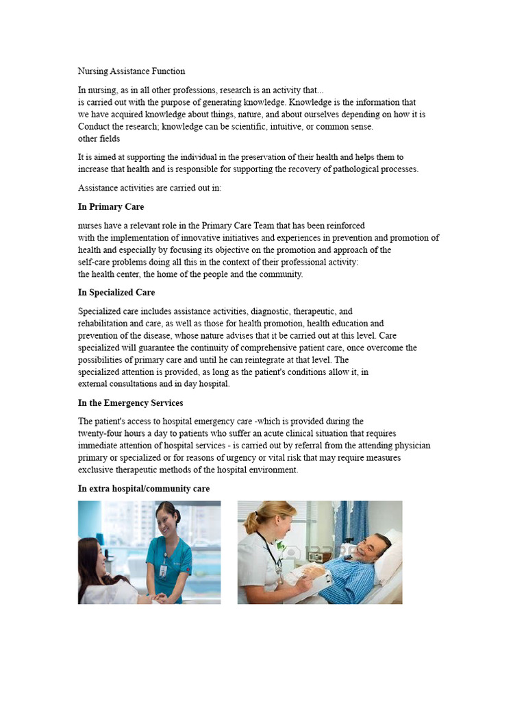 Nursing Assistance and Research Functions | PDF | Nursing | Primary Care