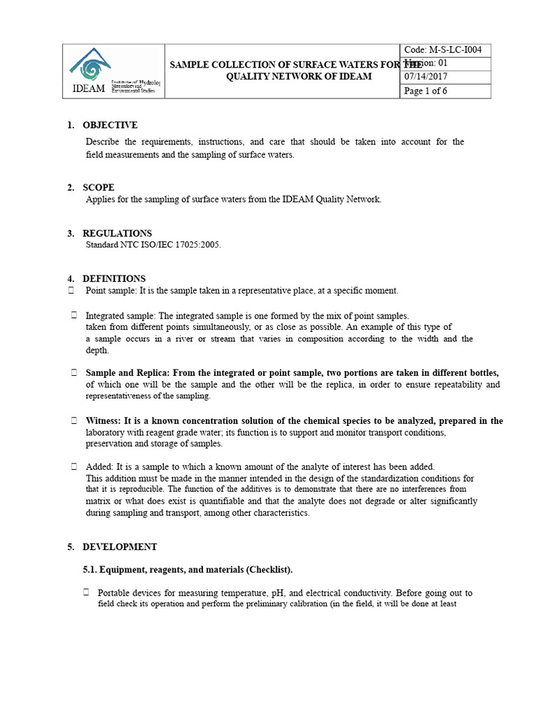 M-S-Lc-I004 Instruction For Surface Water Sampling For The Quality ...