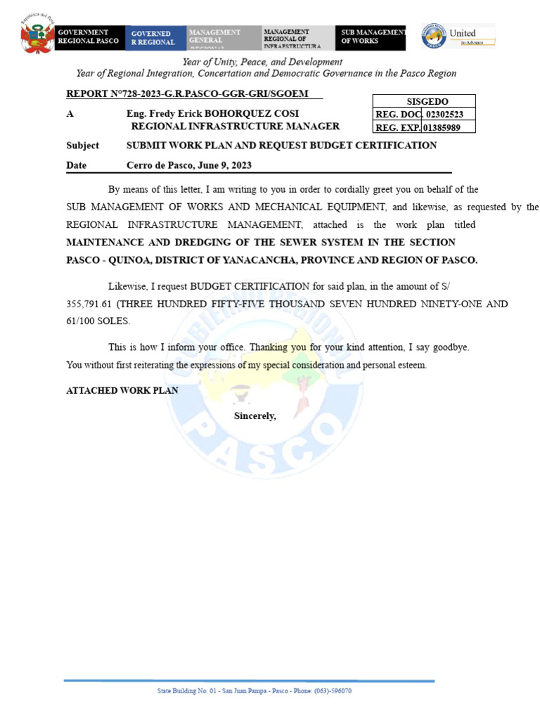 Report #728 Submission Work Plan and Request Budget Certification | PDF