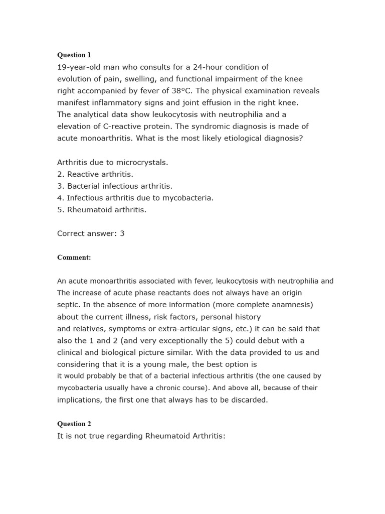 RHEUMATOLOGY QUESTION BANK LAST.docx | PDF | Arthritis | Gout
