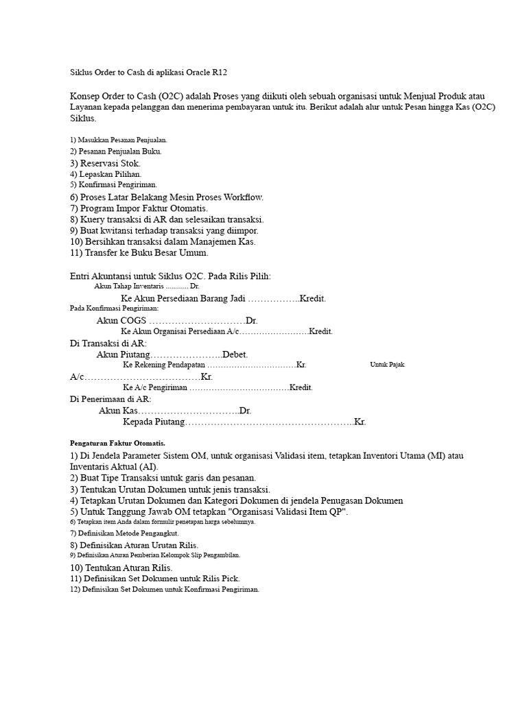 Siklus Order to Cash dalam aplikasi Oracle R12 dengan entri akuntansi | PDF